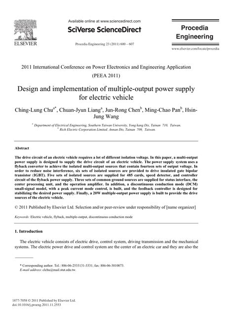 PDF Design And Implementation Of Multiple Output Power Supply For Electric Vehicle