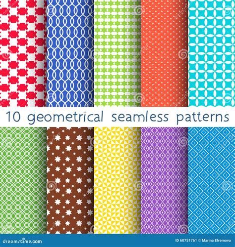 10 Different Vector Seamless Patterns Set Of Variegated Geometric Ornaments Stock Vector