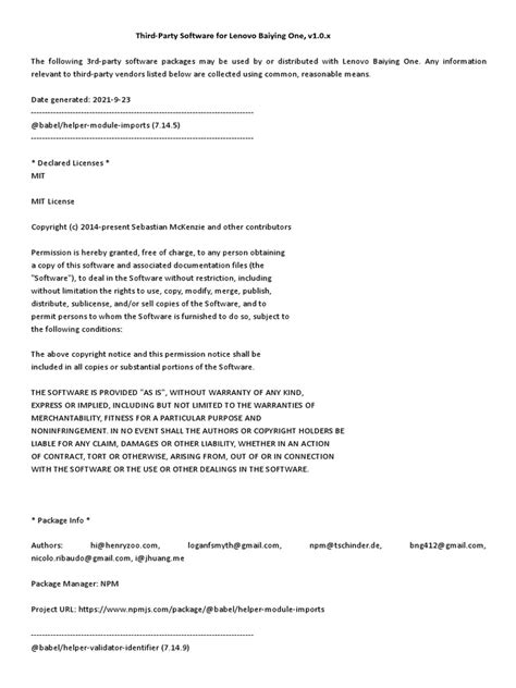 Third Party Software For Lenovo Baiying One V10 Pdf Copyright