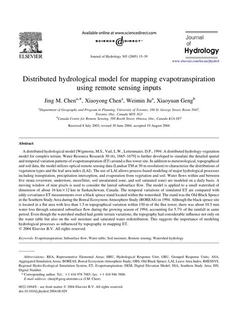 Pdf Distributed Hydrological Model For Mapping Evapotranspiration
