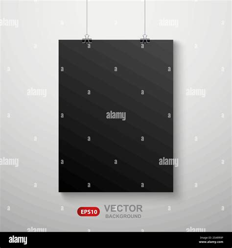 Vertical Realistic Poster Mockup With Black Sheet Of Paper A4 On A Rope