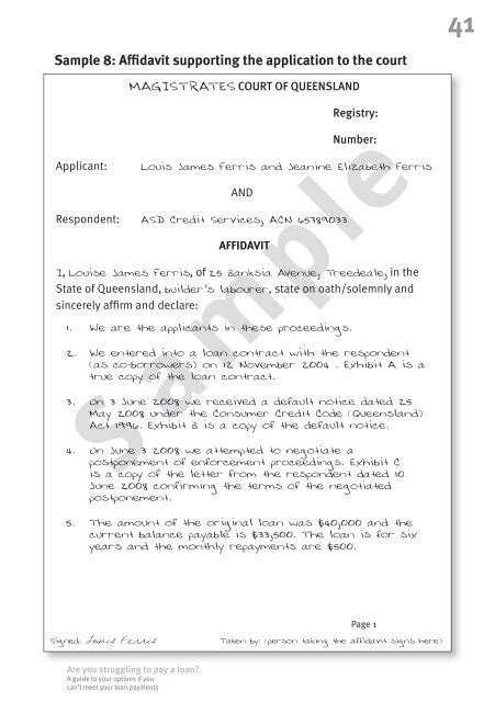 Affidavit Supporting The Application To The Court Legal Aid Queensland