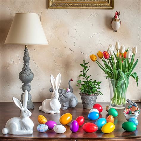 Premium Photo Interior Design Of Easter Dining Room With Colorful Easter Eggs White Hare