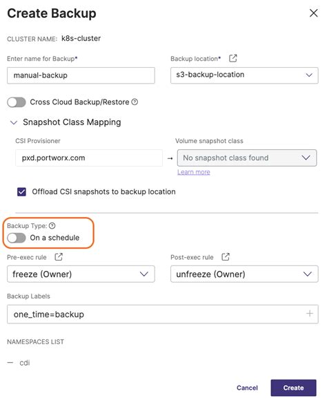 Create A Manual Backup Portworx Documentation