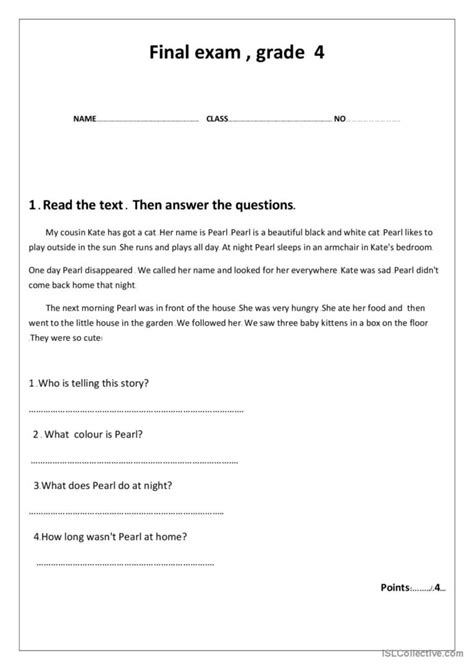 Final Exam Grade 4 English Esl Worksheets Pdf And Doc