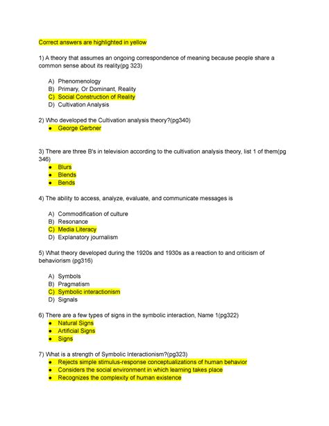 Reverse Quiz Answers Correct Answers Are Highlighted In Yellow A Theory That Assumes An