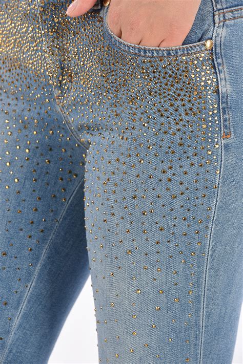 Versace Jeans Couture Rhinestone Embellished Mid Rise Waist Skinny Fit Jeans Women Glamood Outlet