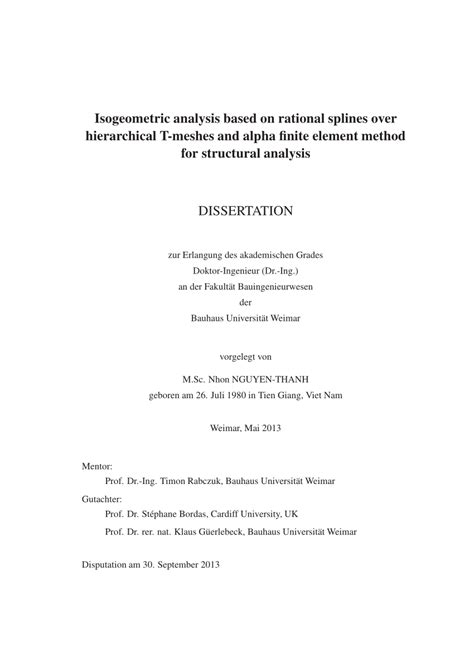 Pdf Isogeometric Analysis Based On Rational Splines Over Hierarchical