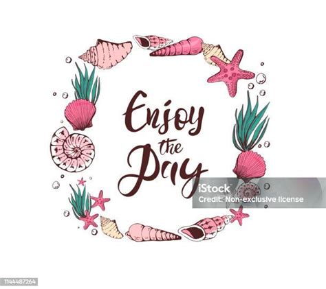 손으로 그려진 조개와 바다 별 여름 카드 디자인입니다 벡터 일러스트입니다 텍스트에 대 한 위치와 프레임입니다 초대 템플릿입니다 포스터 여름 세일 갑각류에 대한 스톡 벡터