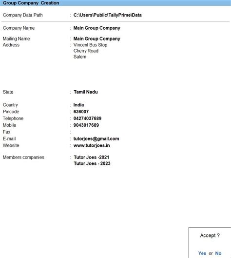 Multiple Company Creation In Tally Prime