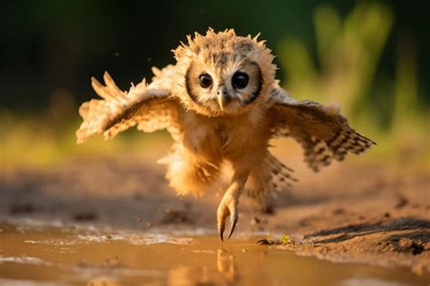 Premium Ai Image A Small Owl Is Running Through The Mud