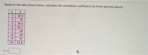 Solved Based On The Data Shown Below Calculate The Correlation Course Hero