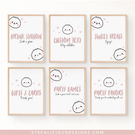 Cute Dumpling Table Signs Dim Sum Custom Sign Printable Bao Event