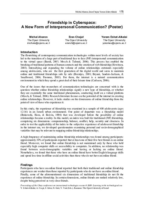 Pdf Friendship In Cyberspace A New Form Of Interpersonal Communication Poster