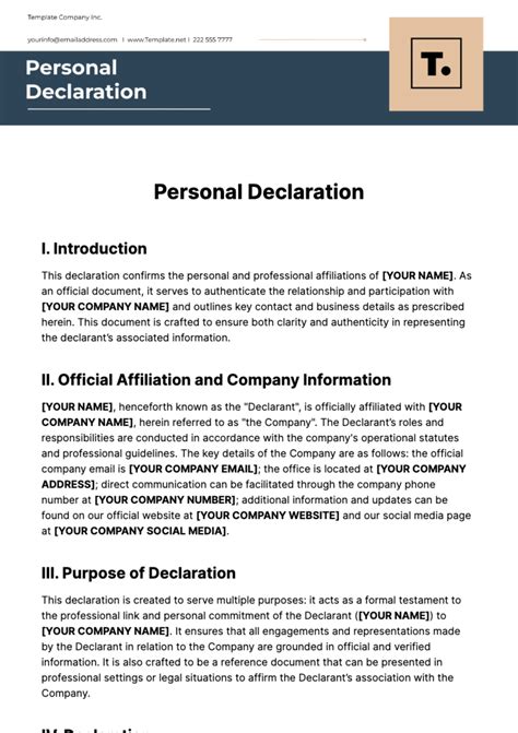 Free Self Declaration Template To Edit Online
