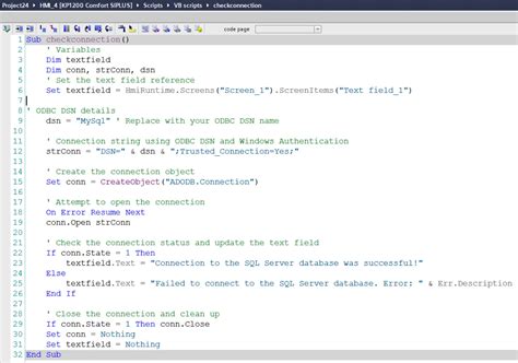 Configuring A Mssql Database Connection With Vbscript In Wincc