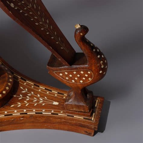 Indian Marquetry Carved And Inlaid Figural Peacock Side Table Circa