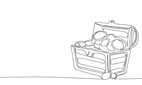 Treasure Minimal Banner One Line Continuous With Treasure Chest Vector