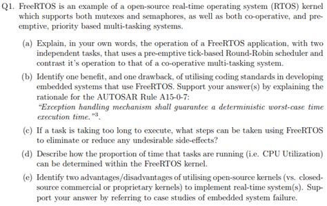 Solved Q FreeRTOS Is An Example Of A Open Source Real Time Chegg