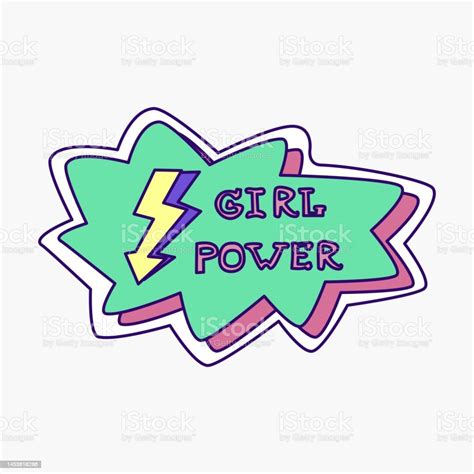 소녀 파워 텍스트가 있는 멋진 그루비 소녀 복고풍 스티커 괴짜 힙 스터 증기 파 스티커 Y2k 흰색 배경에 90s 그래픽 디자인 배지의 벡터 그림 1990 1999 년에