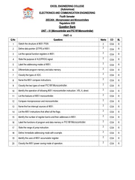 Unit 4 Qb Pdf Microcontroller Computer Science