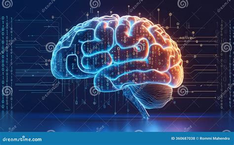 Digital Brain Ai Interface With Binary Code And Neural Networks Connection Stock Illustration