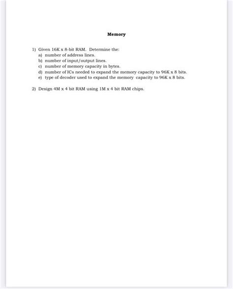 Solved Memory 1 Given 16K X 8 Bit RAM Determine The A Chegg Com
