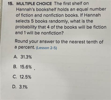 solved multiple choice the first shelf on hannah s bookshelf