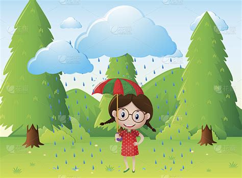 雨中女孩的公园场景