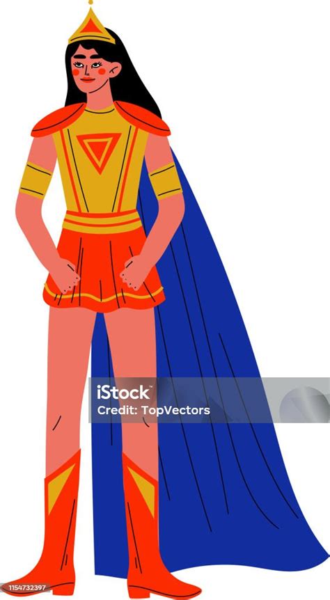 브루 넷의 사람 젊은 여성에 슈퍼 히어로 복장 아름 다운 슈퍼 소녀 문자 벡터 일러스트 레이 션 갈색 머리에 대한 스톡 벡터