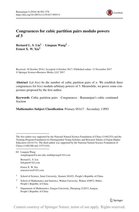 Congruences For Cubic Partition Pairs Modulo Powers Of 3 Request Pdf