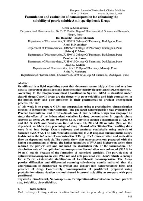 Pdf Formulation And Evaluation Of Nanosuspension For Enhancing The Solubility Of Poorly
