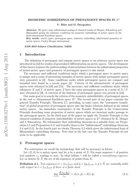 Pdf Isometric Embeddings Of Pretangent Spaces In En