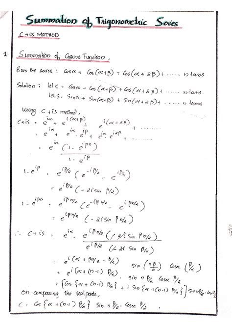 Summation Of Trigonometric Series Trigonometry And Differential