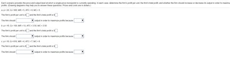Solved Each Scenario Provides The Price And Output Level At Chegg Com