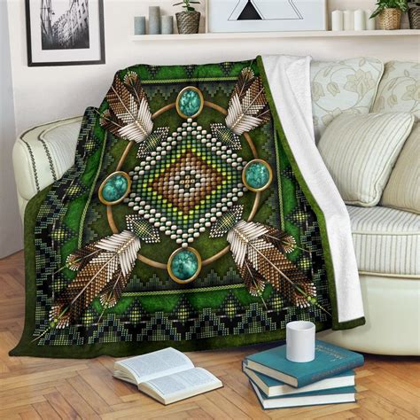 Green Native Pattern Sherpa Fleece Blanket Design Trend