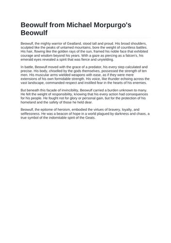 Beowulf Character Description Unit Planning Teaching Resources