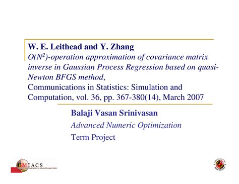 The Advanced Numerical Optimization Outline Cmsc 764 Docsity