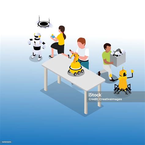 영리한 아이 빌딩 로봇 3d 아이소 메트릭 3차원 형태에 대한 스톡 벡터 아트 및 기타 이미지 3차원 형태 개발 과학 Istock