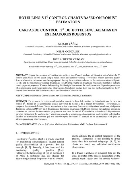 Pdf Hotellings T2 Control Charts Based On Robust Estimators