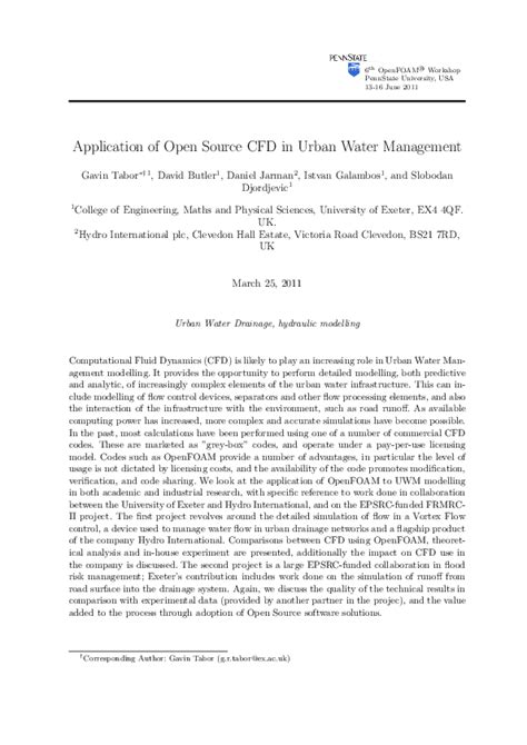 Pdf Application Of Open Source Cfd In Urban Water Management