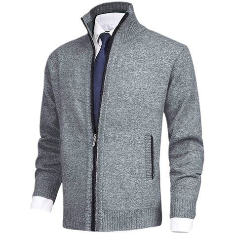 Swsmclt Mens Sweater Jacket Long Sleeve Knit Cardigan Slim Fit Full Zip Business Casual Mock