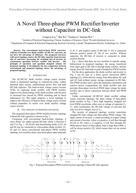 Pdf A Novel Three Phase Pwm Rectifierinverter Without Capacitor In Dc Link