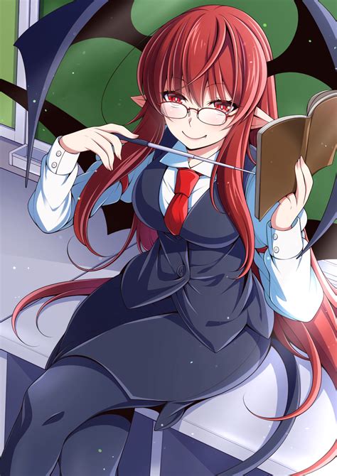 Eichi Yuu Koakuma Touhou Commentary Request Highres Girl Bat Wings Bespectacled Black