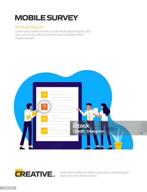 포스터 커버 및 배너를 위한 모바일 설문조사 컨셉 플랫 디자인 현대 플랫 디자인 벡터 일러스트레이션 Brand Name