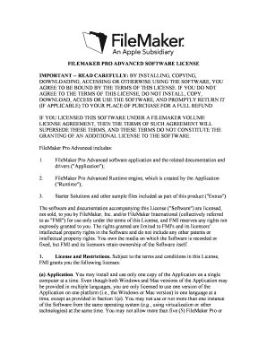 Fillable Online FILEMAKER PRO ADVANCED SOFTWARE LICENSE Fax Email Print PdfFiller