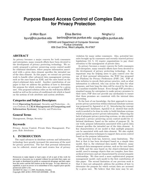Pdf Purpose Based Access Control Of Complex Data For Privacy Protection