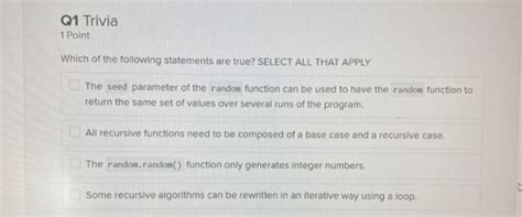 Python Q1 Trivia 1 Point Which Of The Following Statements Are True