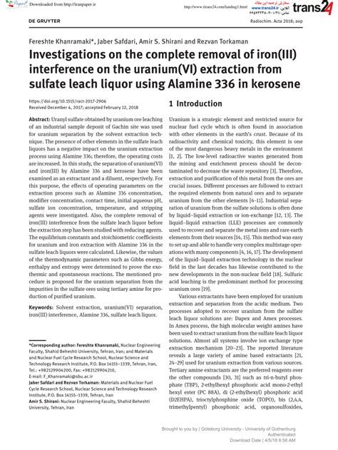 Pdf Investigations On The Complete Removal Of Iron Iii Interference On The Uranium Vi