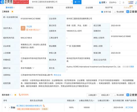 徐工机械新设国际投资发展公司注册资本18 5亿 服务 显示 股权